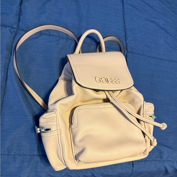 Guess | Bags | Guess Cream Leather Backpack With Flaptop Closure | Poshmark